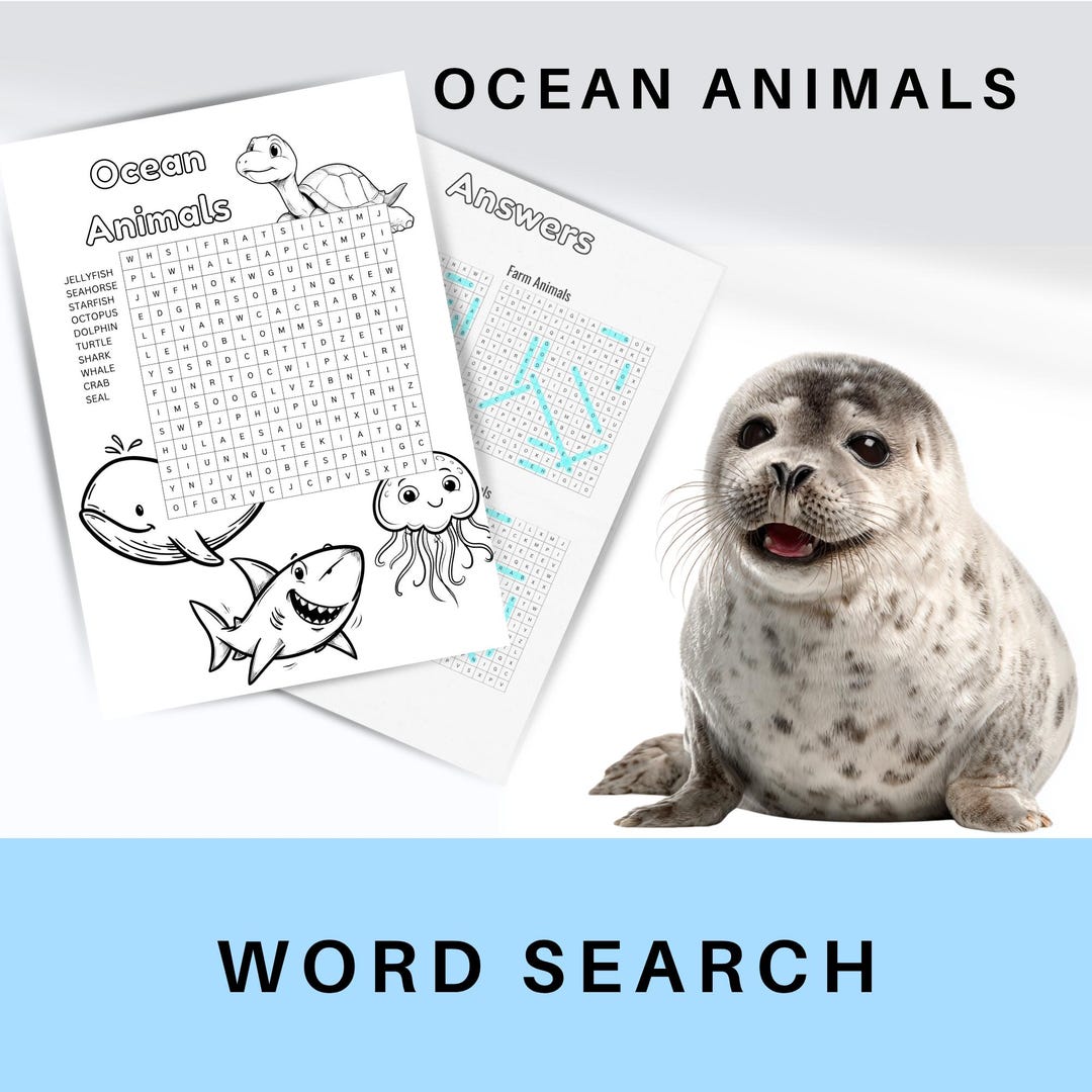 Ocean Animals Word Search, Find a Word, Worksheet for Kids, Printable ...