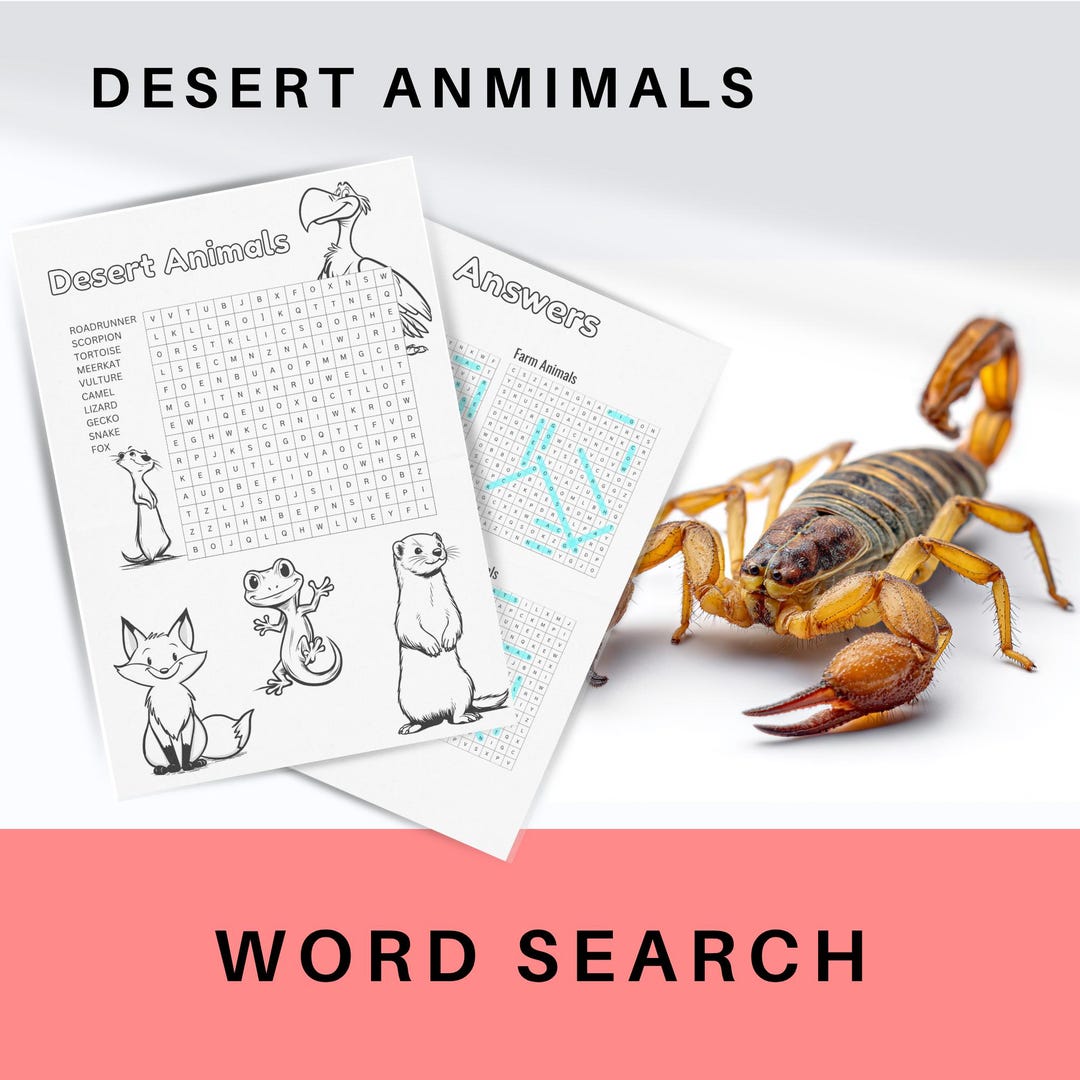 Desert Word Search, Find a Word, Worksheet for Kids, Printable Animal ...