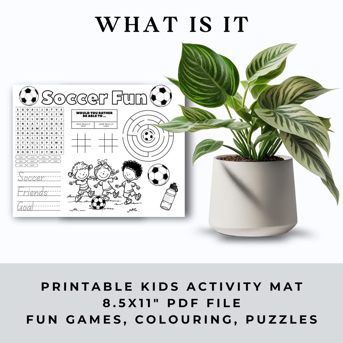 Soccer Activity Mat, Printable Coloring Page for Kids, Birthday Party ...