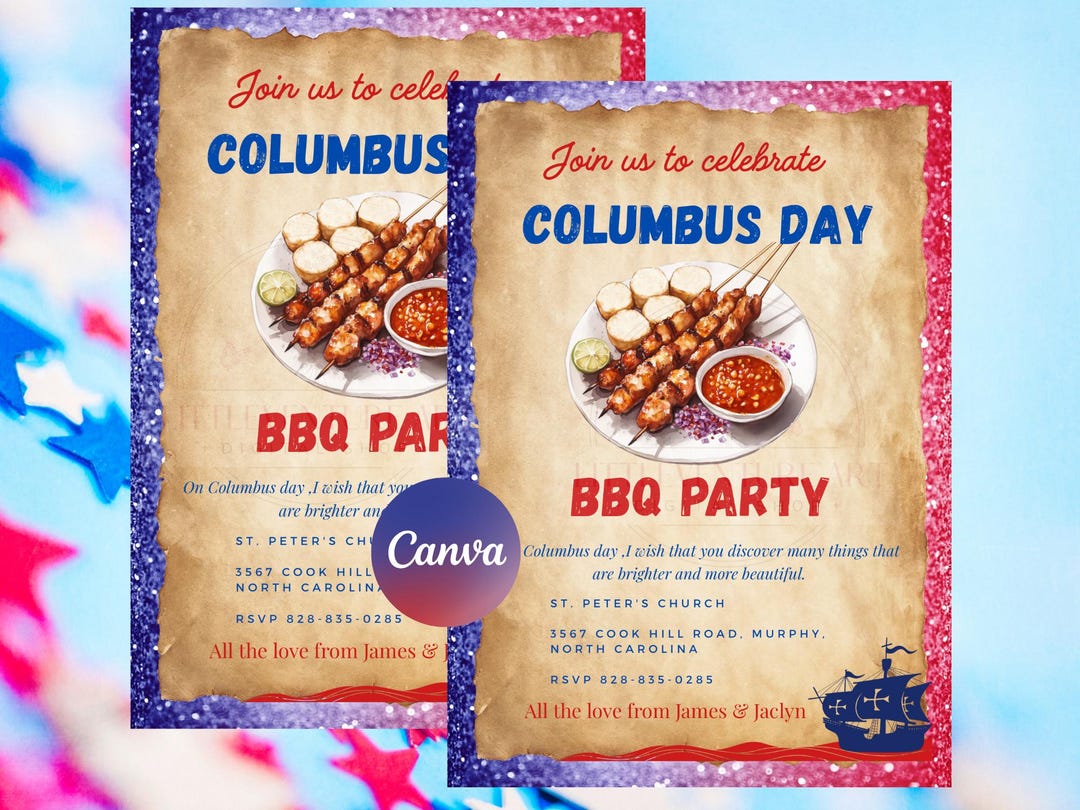 Columbus Day BBQ Party Invite|backyard Cooking Invite|printable Schoool ...
