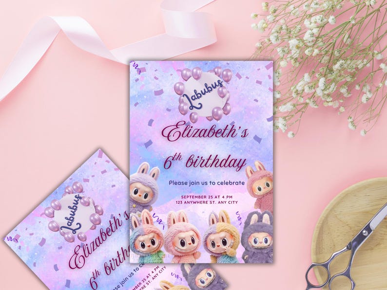 Labubu Doll Themed Monster Birthday Party Invitation Template|calling ...