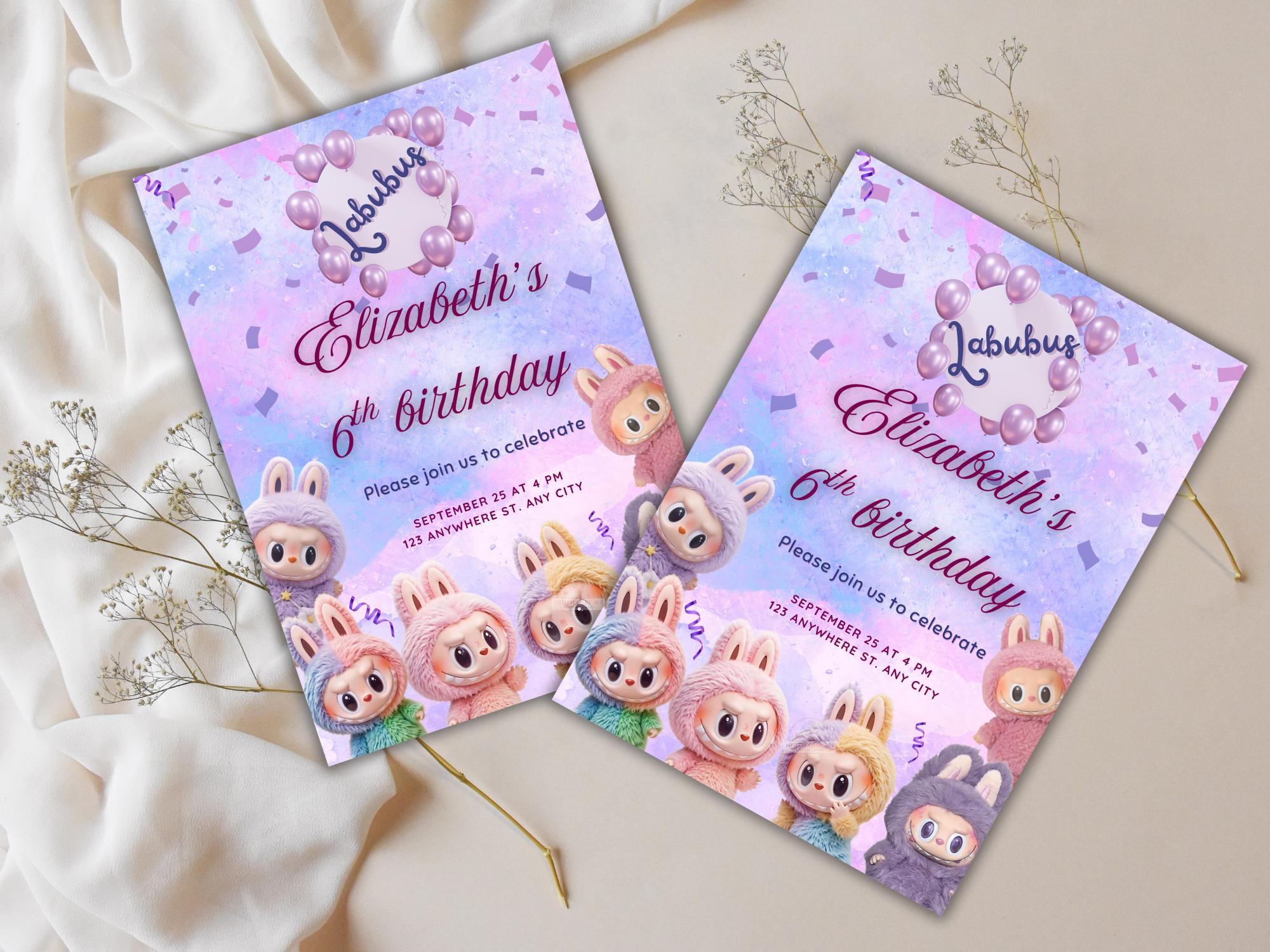 Labubu Doll Themed Monster Birthday Party Invitation Template|calling ...