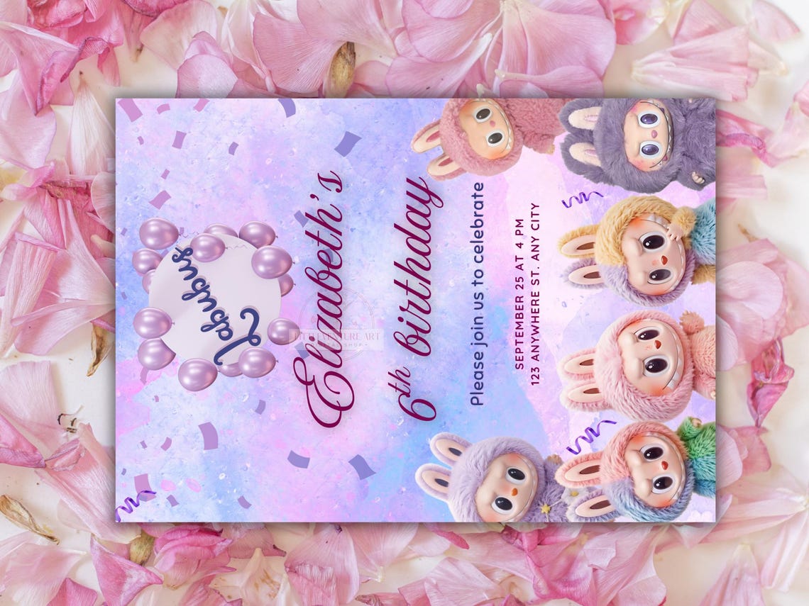 Labubu Doll Themed Monster Birthday Party Invitation Template|calling ...