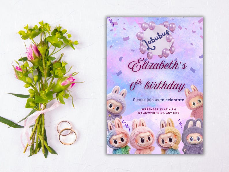 Labubu Doll Themed Monster Birthday Party Invitation Template|calling ...