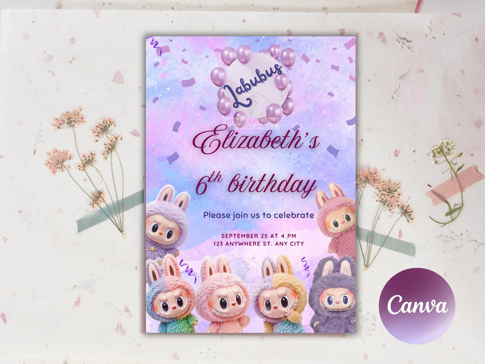 Labubu Doll Themed Monster Birthday Party Invitation Template|calling ...