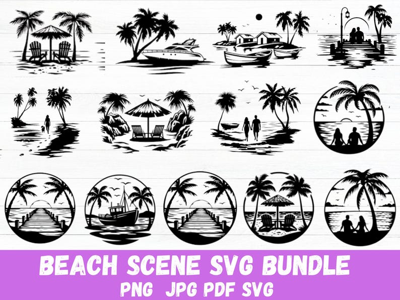 Beach Scene Svg Bundle, Beach Svg, Summer Svg, Beach Palm Tree Svg ...