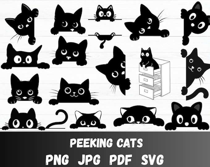Peeking Cat Svg Bundle, Cute Cats Svg, Png, Dxf, Cat Split Frame Svg ...