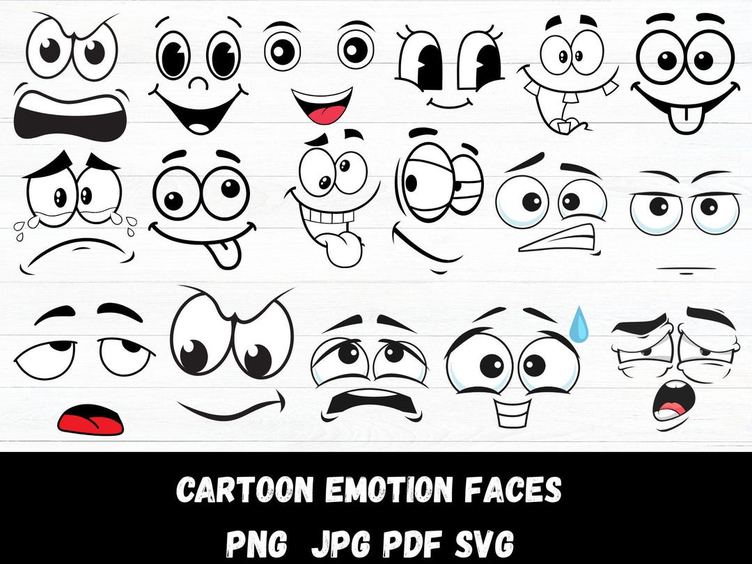 Cartoon Emotion Faces SVG Bundle, Kawaii Face SVG, Cute Funny Face SVG ...