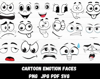 Cartoon Emotion Faces SVG Bundle, Kawaii Face SVG, Cute Funny Face SVG ...