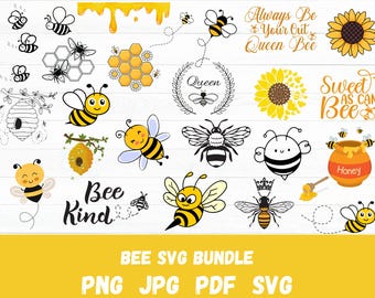 Bee Svg Bundle, Honey Bee Svg, Cute Bee Clipart, Bumblebee Svg, Bee ...