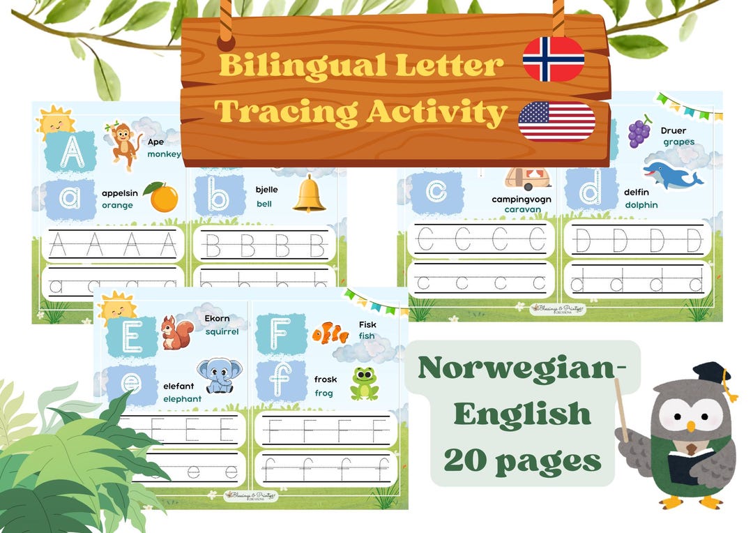 Norwegian Letter Tracing Activity. Bilingual. Norwegian-english Words ...