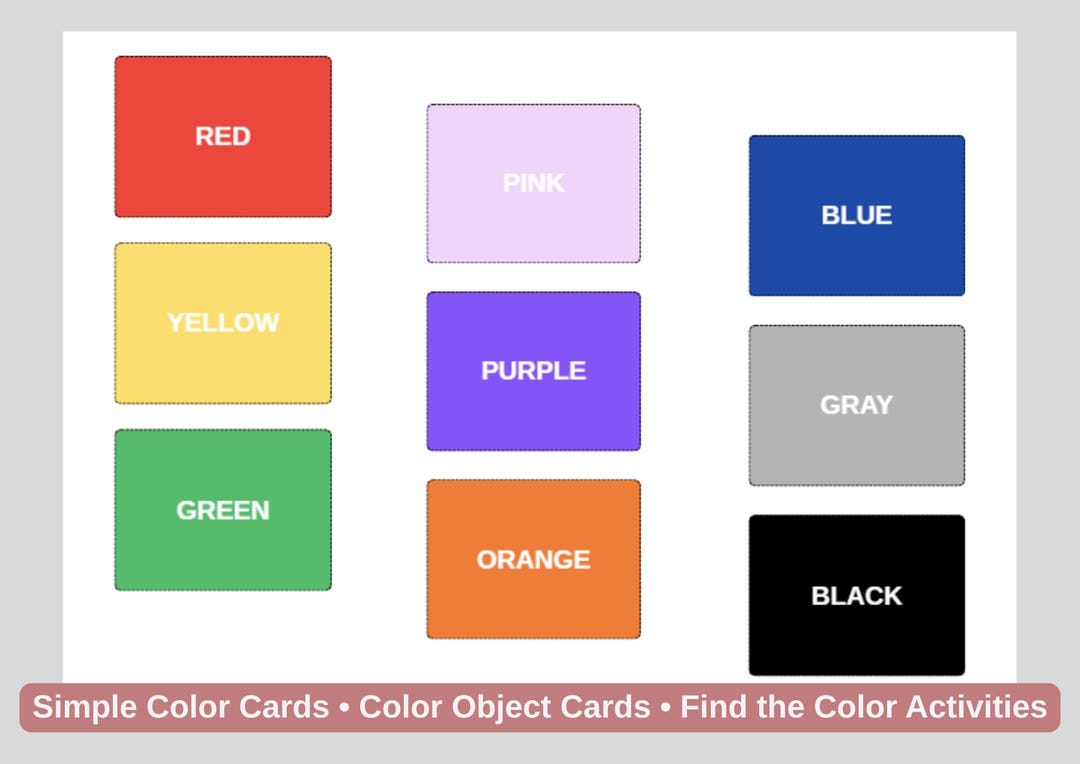 Color Flashcards for Kids – 11 Colors Learning Cards – A4 & US Letter ...