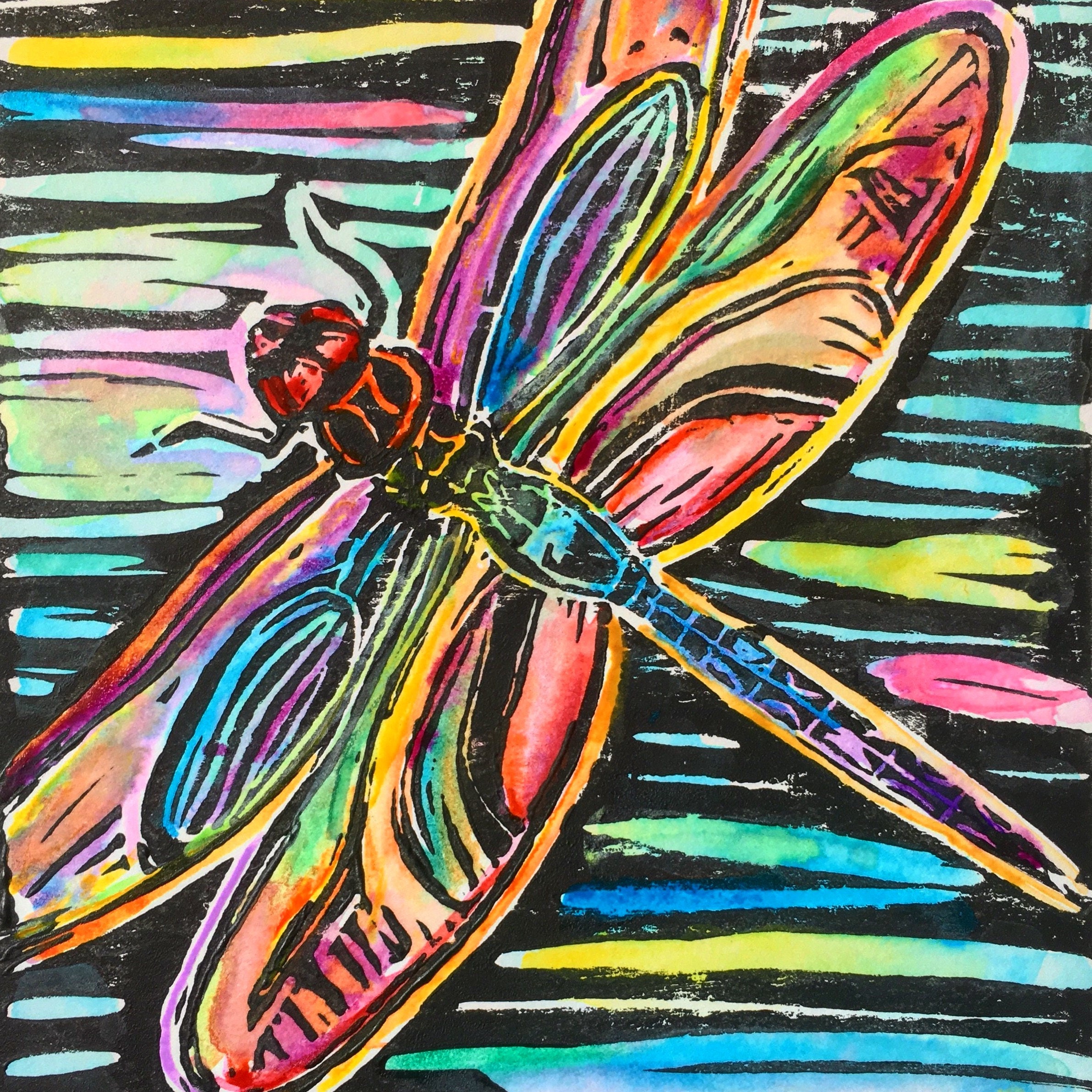 Original Dragonfly Print, Dragonfly Painting, Free Spirit Colorful ...