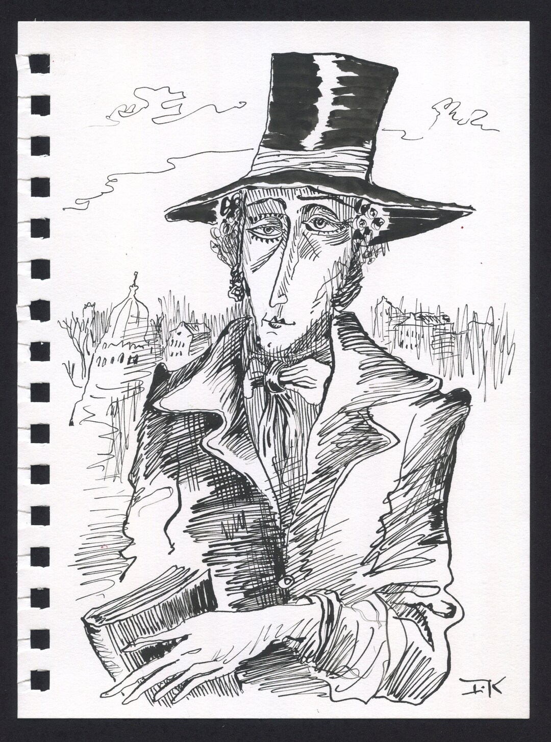 A.S. Pushkin World Famous Russian Poet Original 8.5x6" Pen and Ink ...