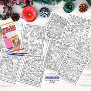 Christmas Coloring 8 Page Pack, Holiday Designs Seasonal Coloring Book ...
