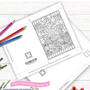 Merry Christmas Coloring Card Kit, Xmas Tree Greeting Card Plus ...