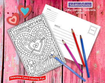 Be Mine Valentine Coloring Card Kit Love Hearts Card | Etsy