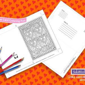 Valentines Day Coloring Cards 4 Set Kit, Love Hearts Card Designs Plus ...