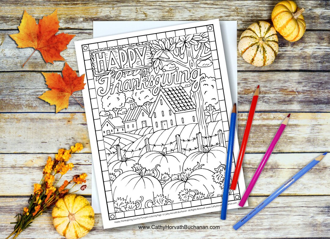 Thanksgiving Pumpkin Farm Coloring Page, Autumn Activity Coloring Sheet ...