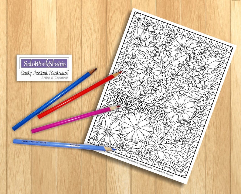 Flower Doodle Art Coloring Pages 5 Pack Printouts, Floral Pattern ...