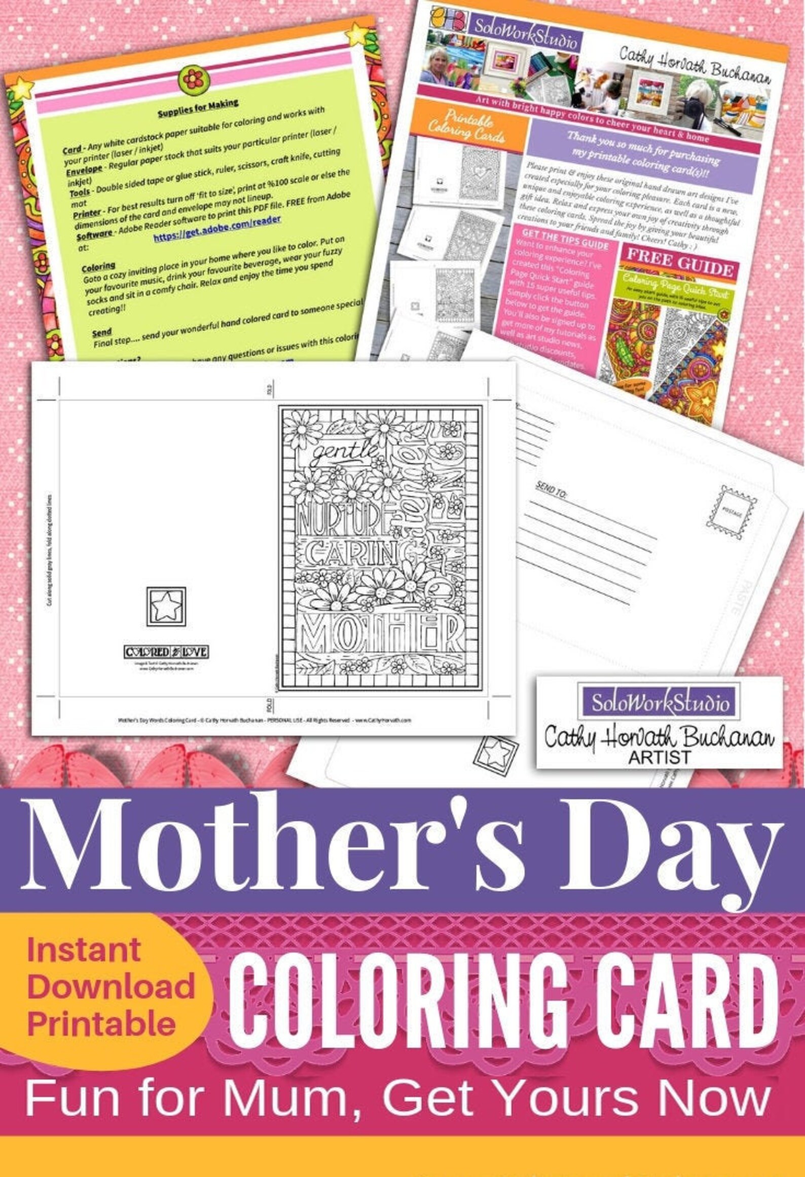 Mothers Day Words Coloring Card Kit Greeting Card Envelope - Etsy