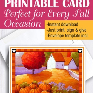 Printable Fall Card Autumn Pumpkin Card Envelope Kit PDF - Etsy