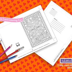 Valentines Day Coloring Cards 4 Set Kit, Love Hearts Card Designs Plus ...