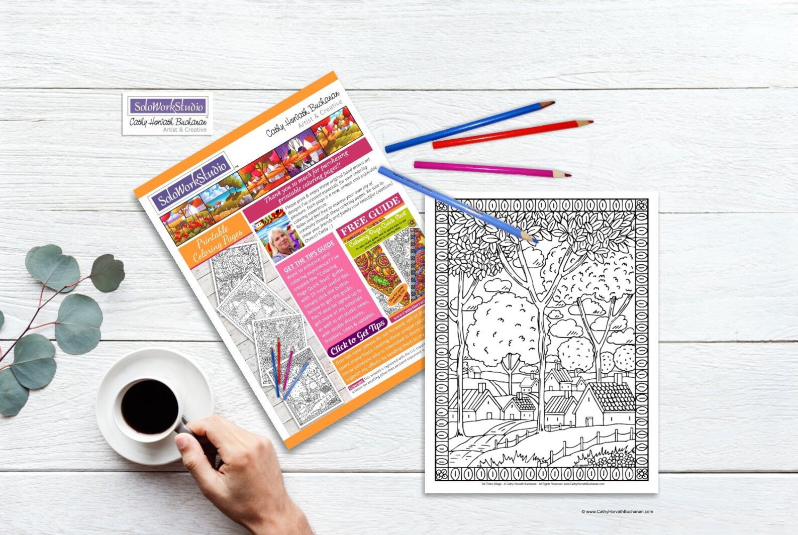 Village Trees Folk Art Landscape Scenery Coloring Page Town - Etsy Canada