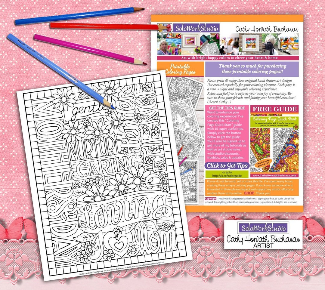 Mothers Day Words Coloring Page, Adult Coloring Sheet for Mothers Day ...