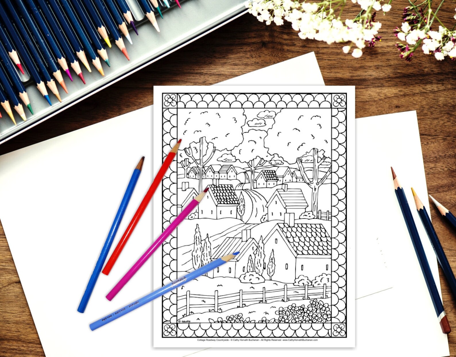 Folk Art Country 4 Pack Landscape Coloring Pages Printouts - Etsy