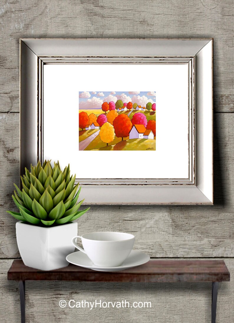 Autumn Color 5x7 Print Country Cottages Folk Art Print | Etsy