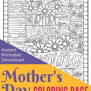 Mothers Day Words Coloring Page, Adult Coloring Sheet for Mothers Day ...