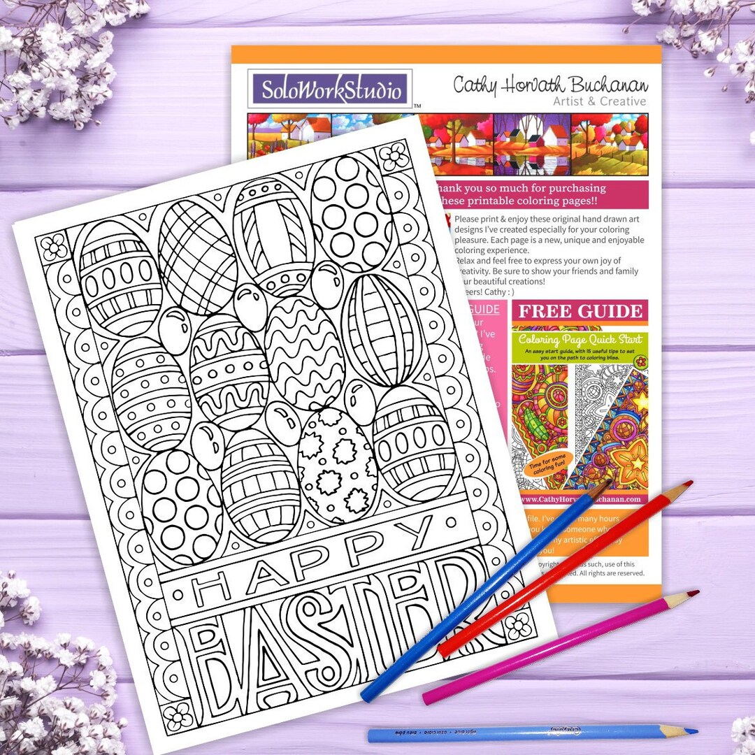 Happy Easter Eggs Coloring Page Easter Art Coloring Sheet Easter ...