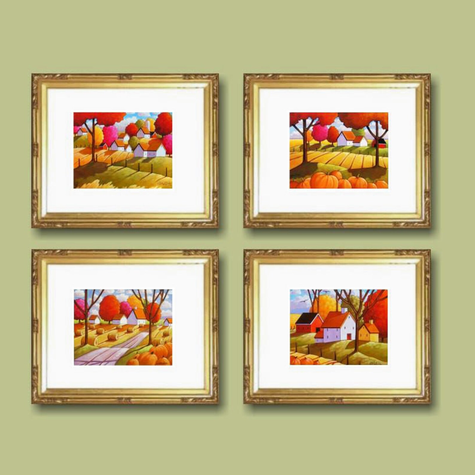 Thanksgiving Pumpkin Landscapes Fall 5x7 Art Print Set of 4 - Etsy