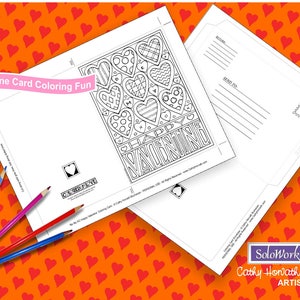 Valentines Day Coloring Cards 4 Set Kit, Love Hearts Card Designs Plus ...