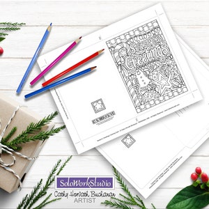Seasons Greetings Coloring Card Kit Festive Christmas Card - Etsy