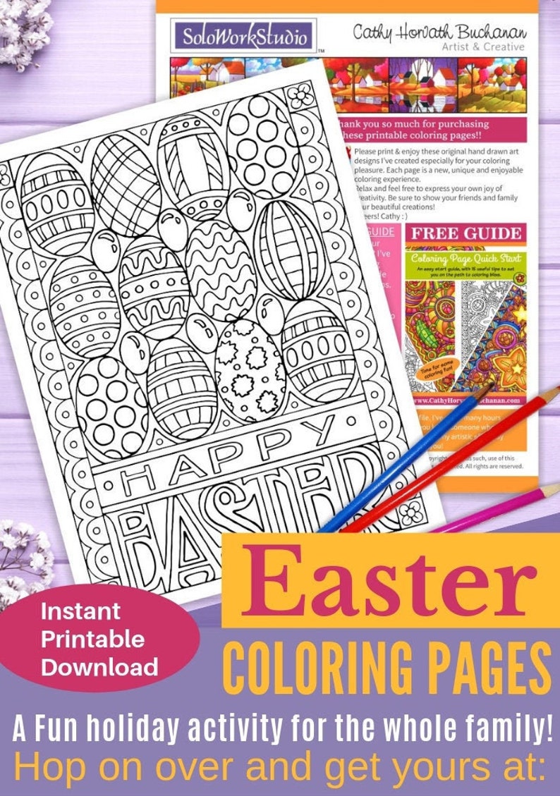 Happy Easter Eggs Coloring Page Easter Art Coloring Sheet - Etsy