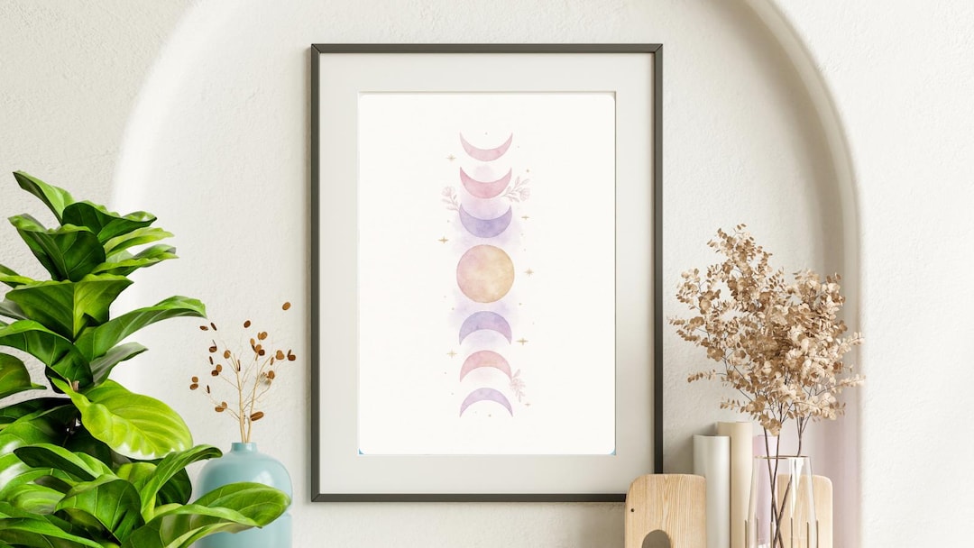Boho Moon Phase Watercolor Print: Pastel Lunar Cycle Art - Etsy