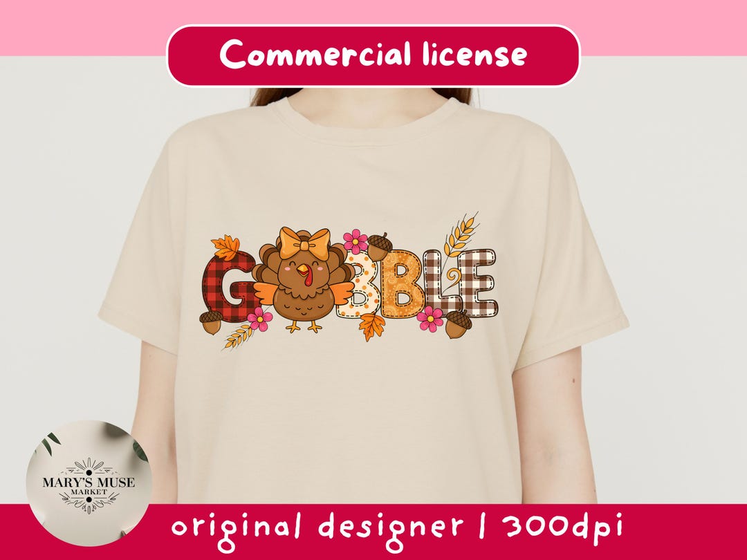Thanksgiving Turkey Gobble PNG: Patchwork Letters & Fall Leaves ...