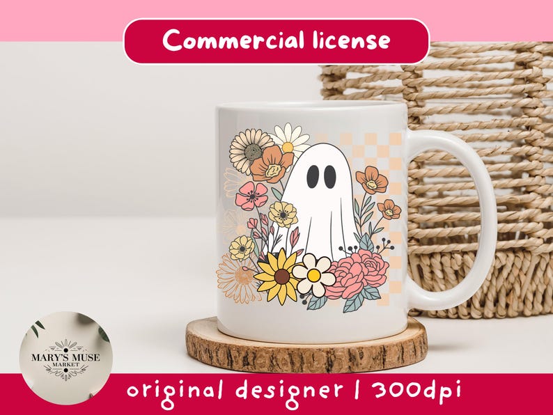 Retro Ghost PNG With Flowers | Cute Spooky Halloween Clipart | Vintage ...
