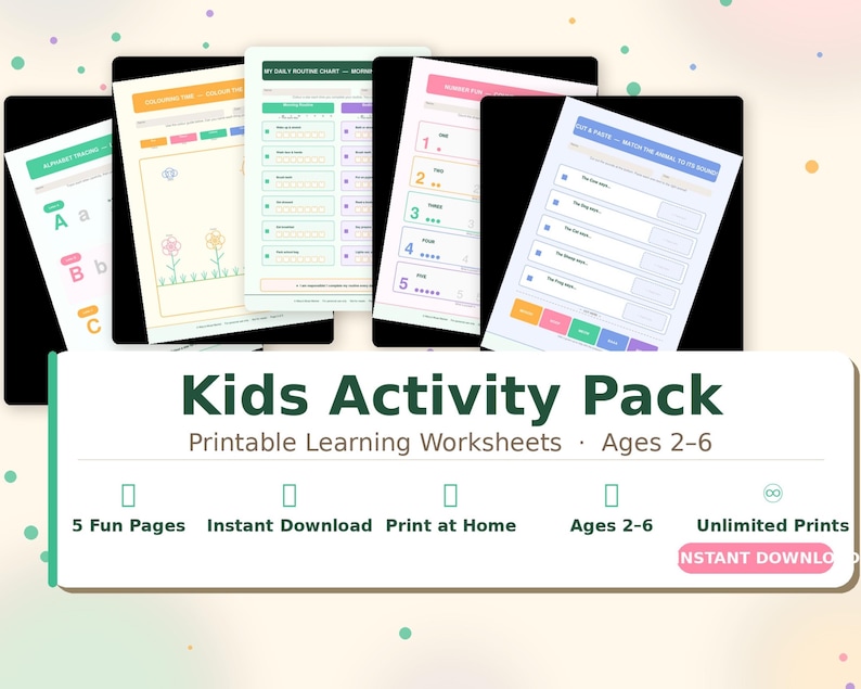 Kids Activity Pack Printable | Toddler Learning Worksheets (ages 2-6 ...
