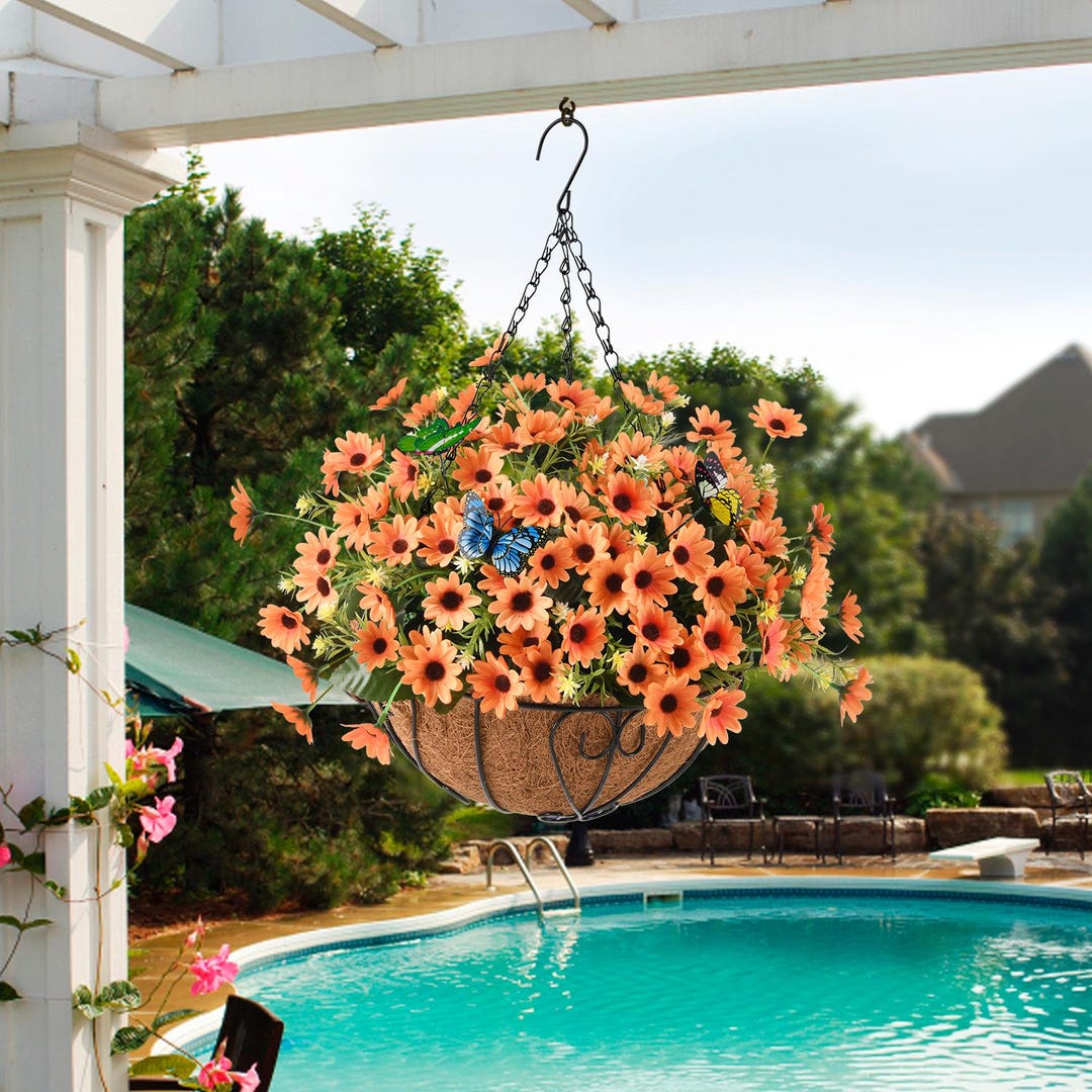 Faux Star Daisy Flower Basket: Outdoor Home & Garden Decor - Etsy