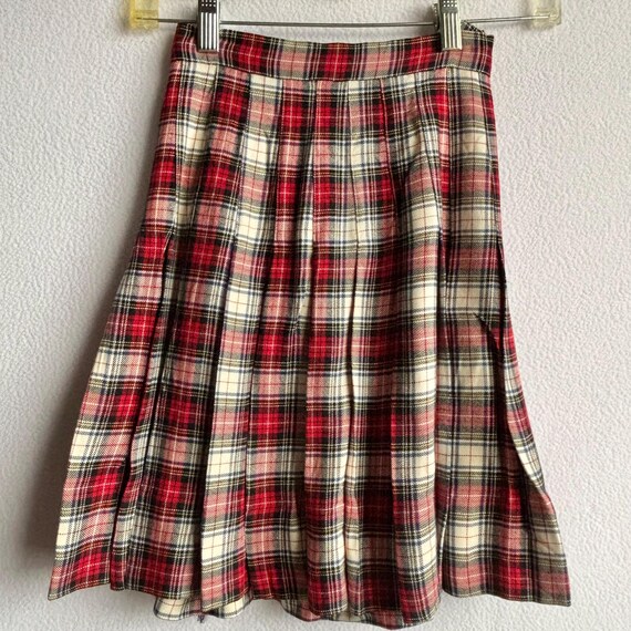 Girl's 1950s 1960s Tartan Plaid Pleated Wrap Around S… - Gem