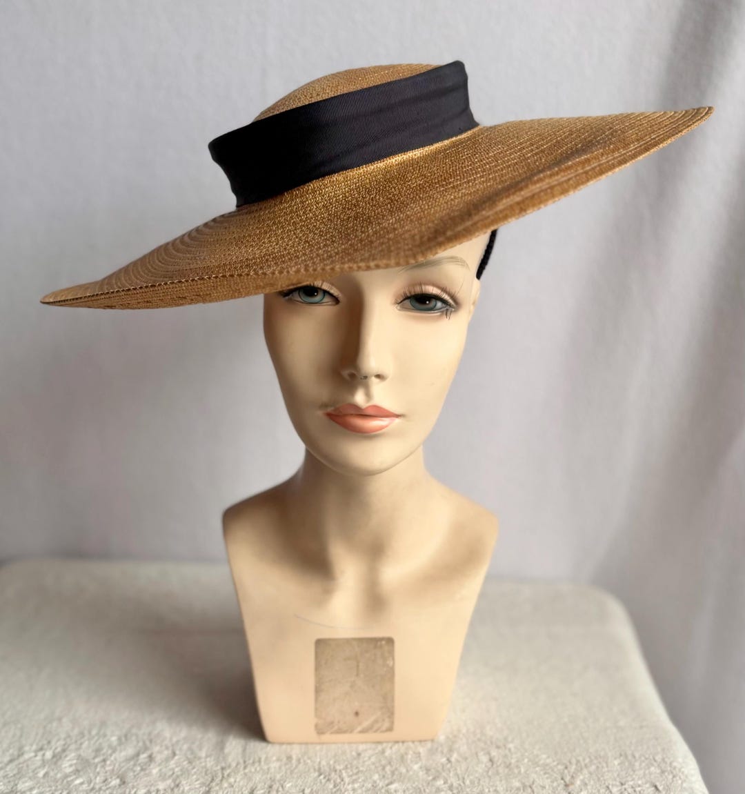 Vintage 1940s Wide Brim Low Crown Gold Straw Hat - Etsy