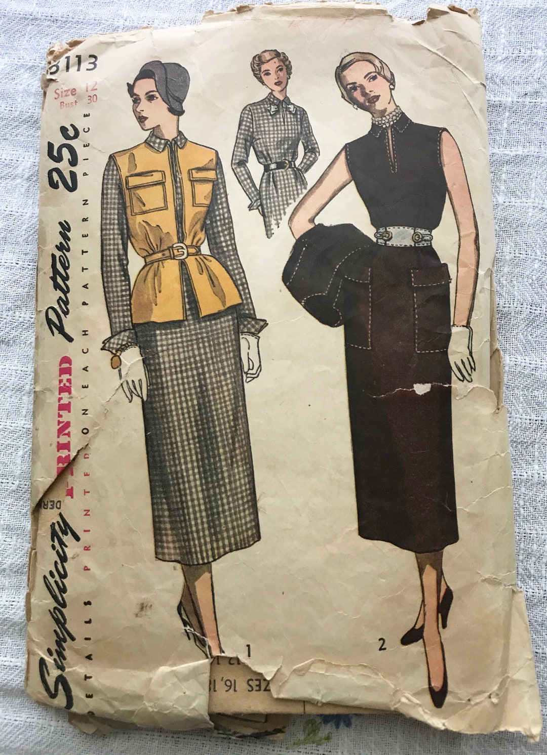 Vintage 1949 Simplicity 3113 Dress & Sleeveless Jacket 30 Bust - Etsy