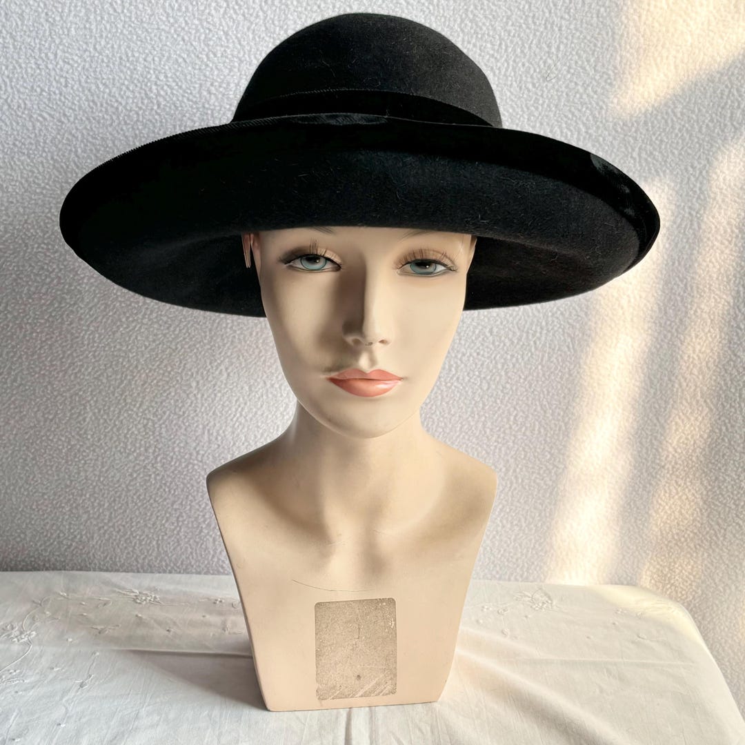 Vintage Frank Olive Gold Standard Black Wool Felt Upturned Brim Hat - Etsy