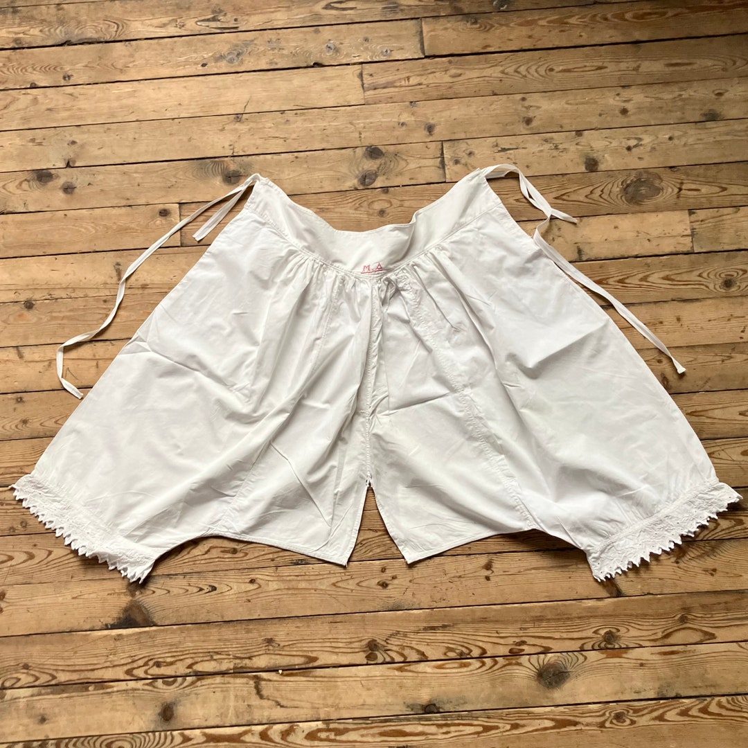 Antique Edwardian Victorian White Cotton Split Leg Bloomers 42 Waist ...