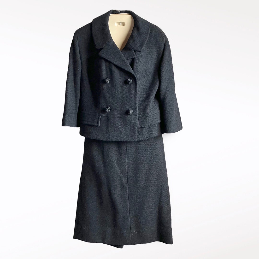 Vintage 1950s 1960s Black Wool Boxy Jacket Suit 40 Bust 27 Waist - Etsy