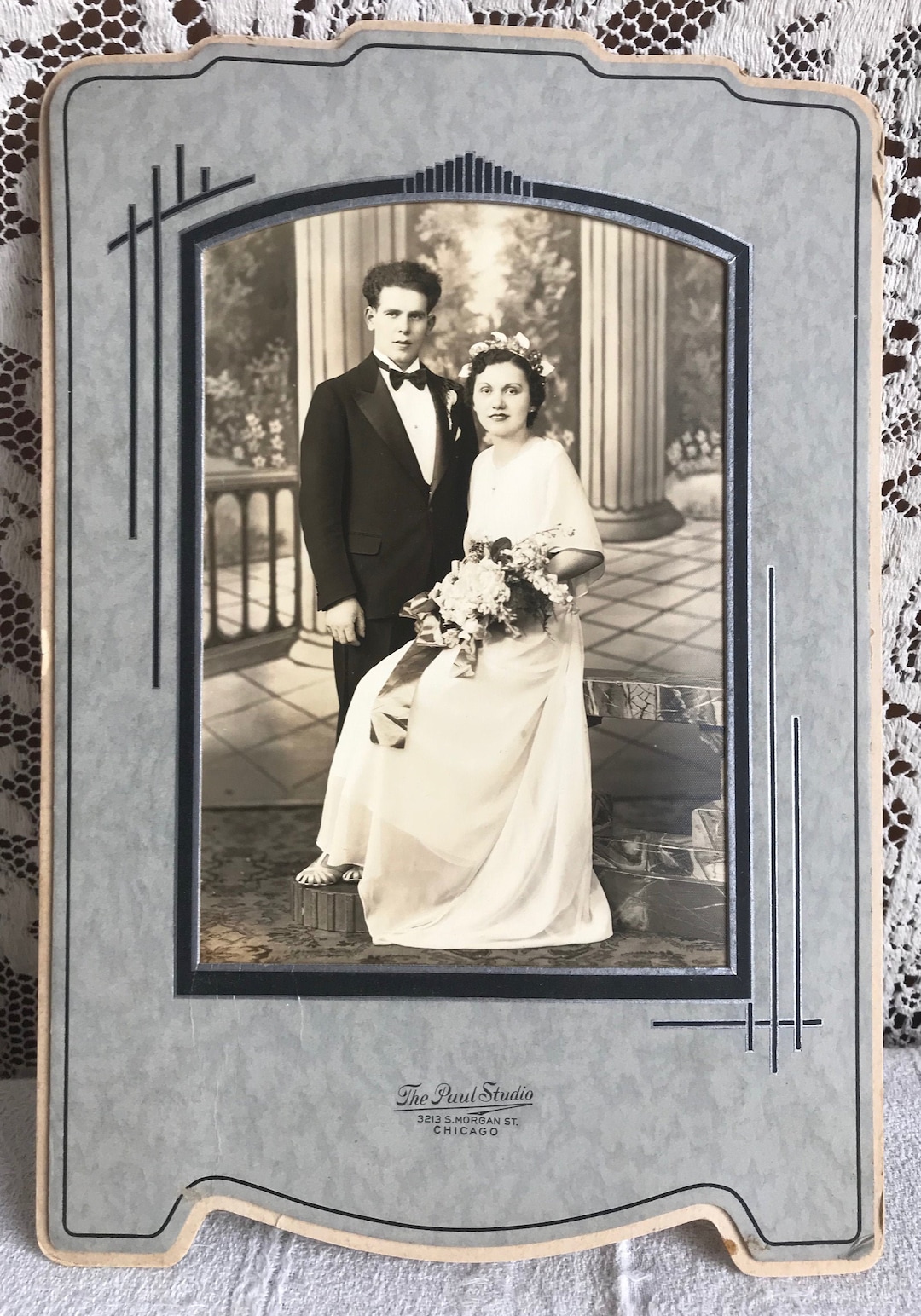 Vintage 1920s 1930s Studio Wedding Portrait Paul Studio South Side ...