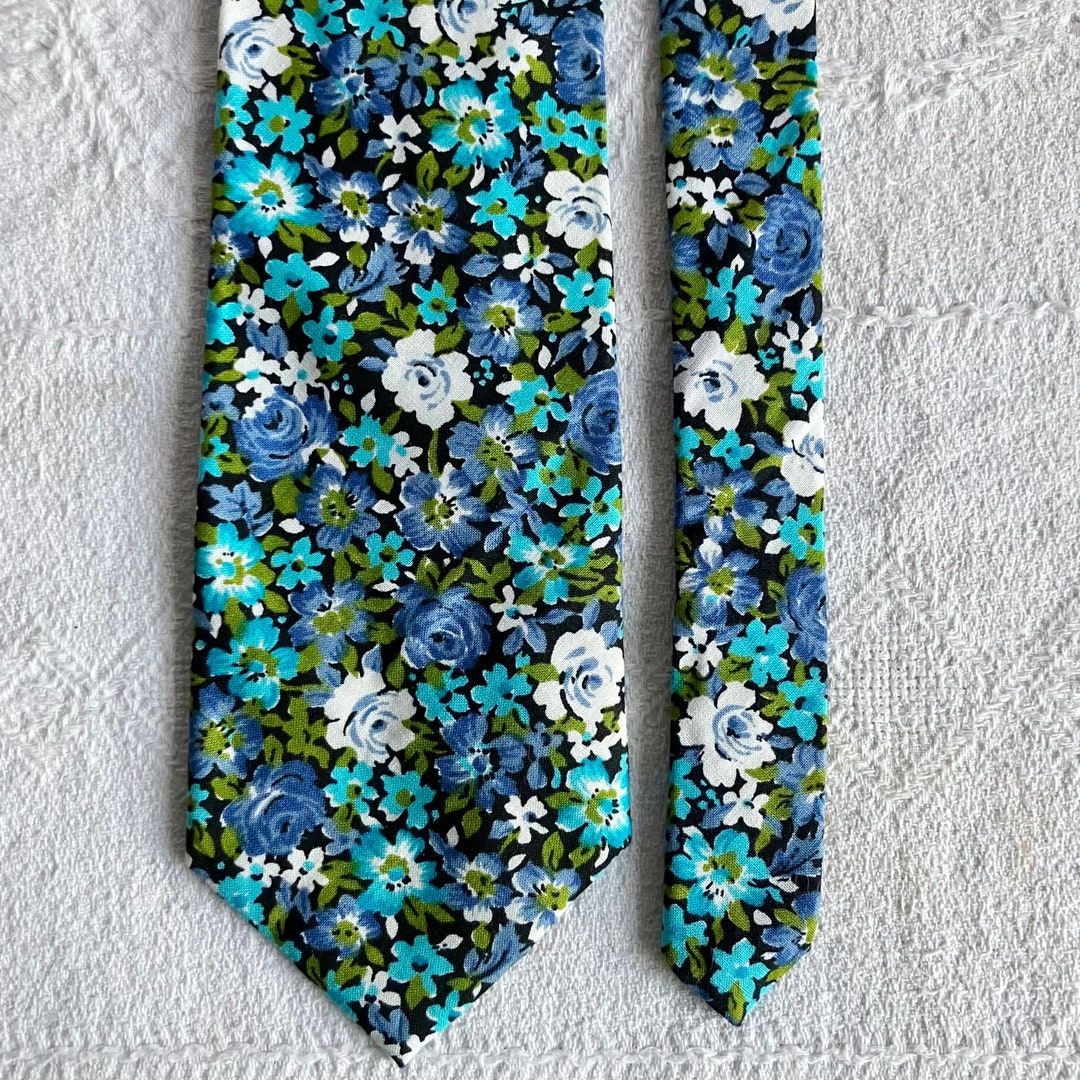 Vintage 1970s 1980s Envoy Blue Mod Floral Cotton Necktie - Etsy